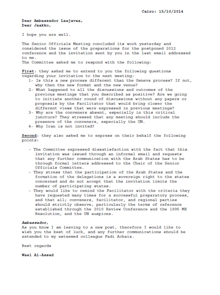 LAS email to the Facilitator regarding progress on the consultations ...